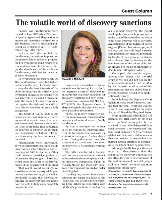 "The volatile world of discovery sanctions" By: Elizabeth J. McInturff ...
